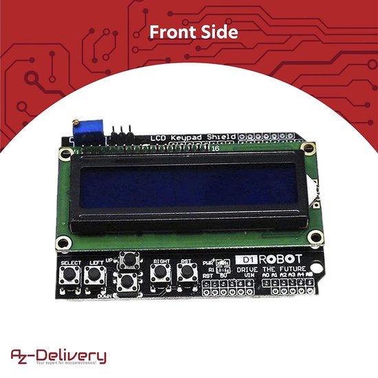 AZDelivery LCD1602 Display Keypad Shield HD44780 1602 Module met 2x16 ...
