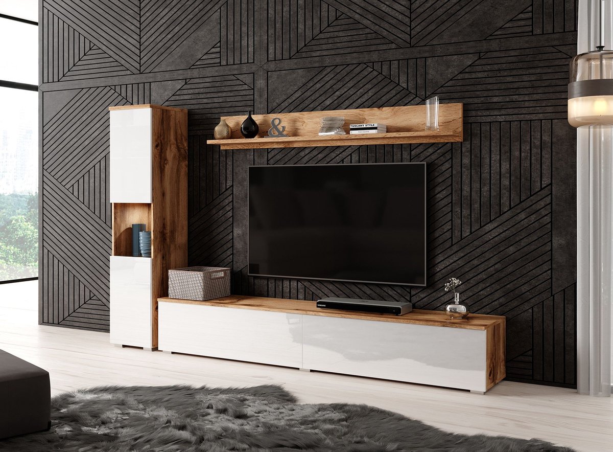 Meubella - Wandmeubel Pure - Wit - Eiken | bol.com