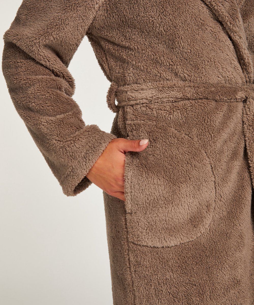 Hunkemöller Dames Nachtmode Lange badjas Fleece - Beige - maat XL/XXL ...