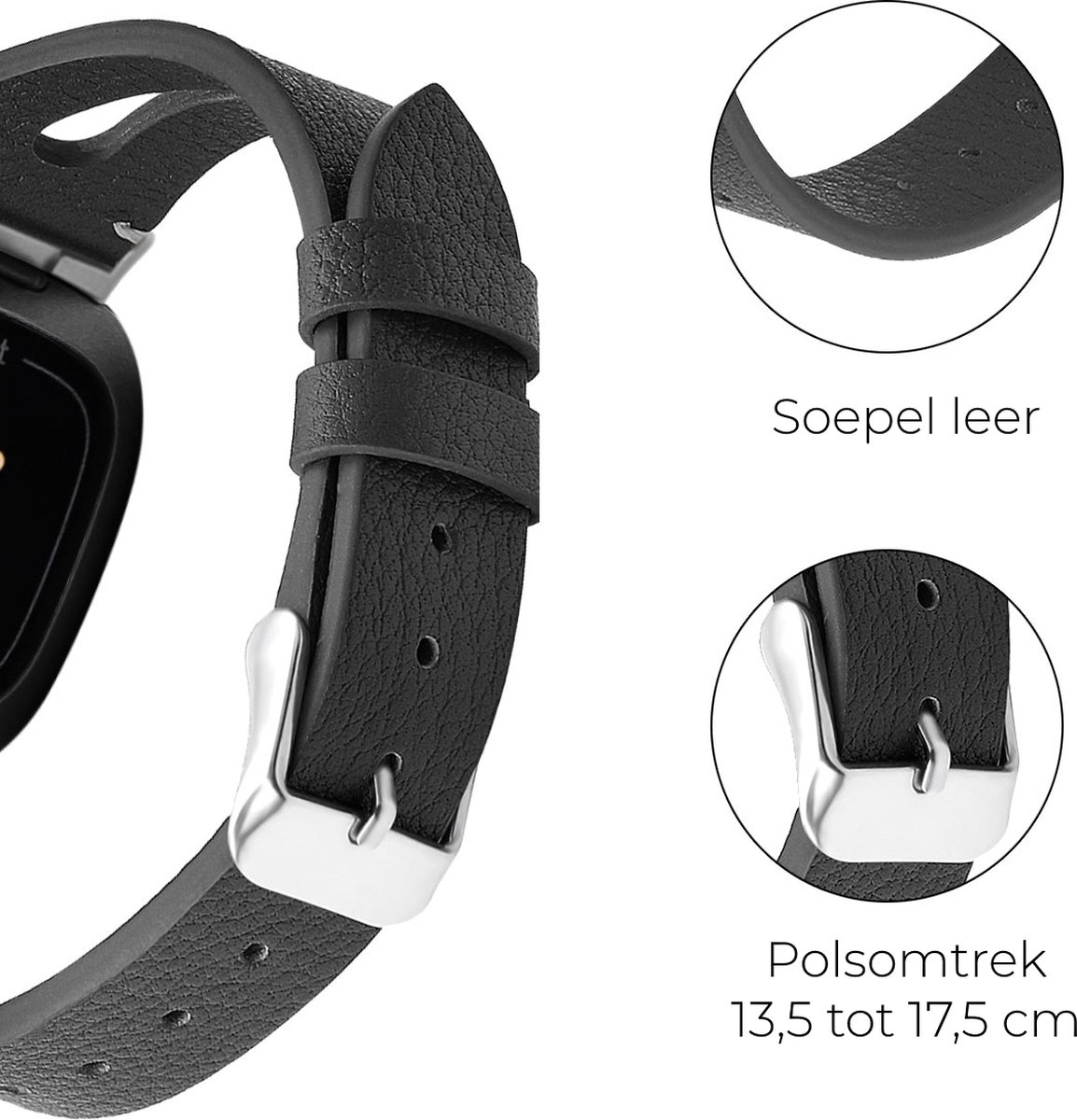 Bandje leer double zwart geschikt voor Fitbit Versa 3/4 & Fitbit Sense ...