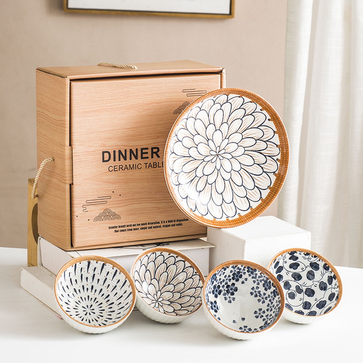 Aziatisch servies set met 4 kommmen en bord - Voor sushi, rijst ...