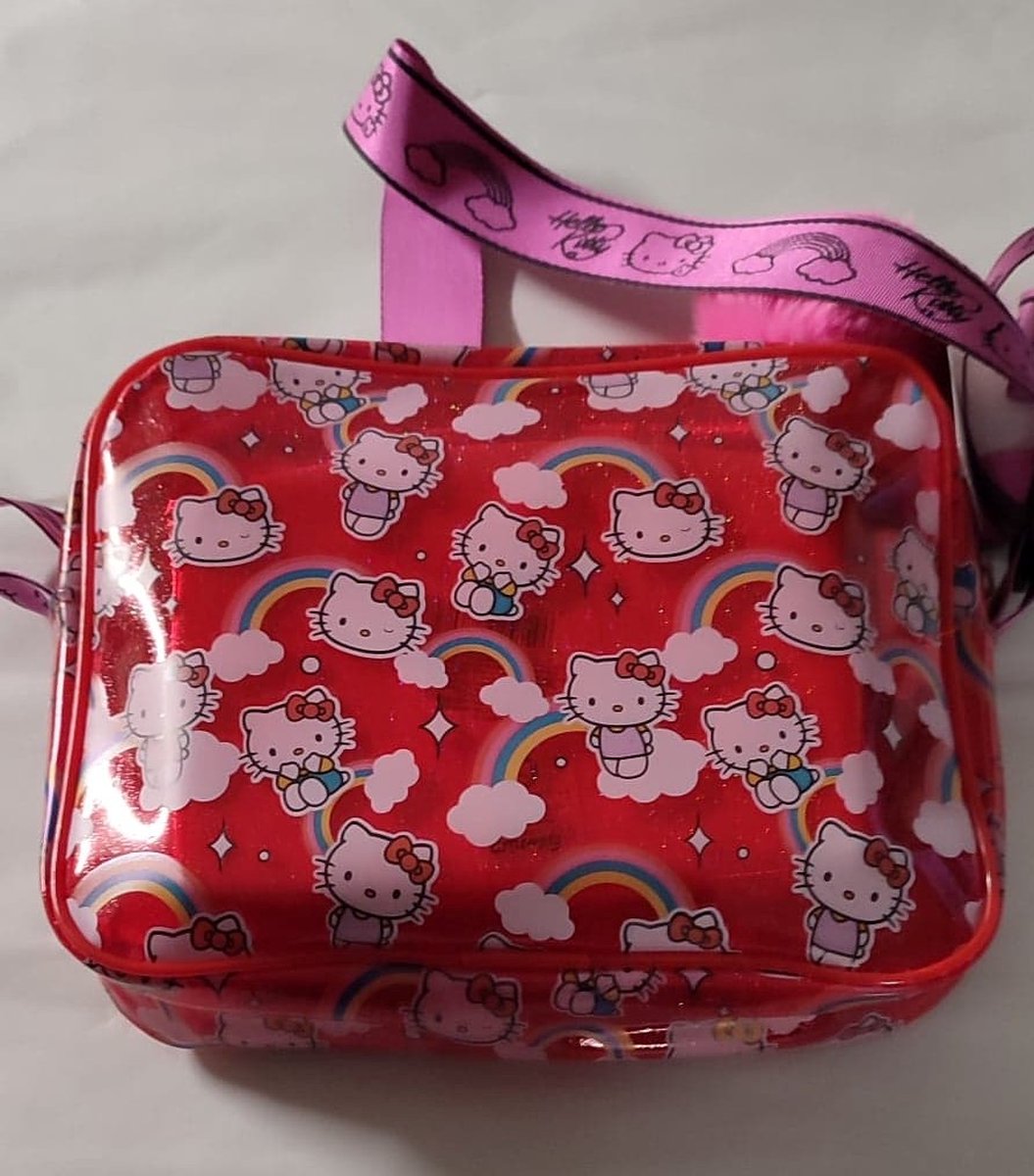 Hello Kitty schoudertas plastiek met sleutelhanger pompom groot 22x16 ...