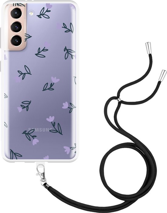 Cazy Hoesje met Koord geschikt voor Samsung Galaxy S21 - Paarse Bloemen | bol