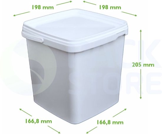 8 x vierkante witte emmer met deksel - 5,5 liter met garantiesluiting ...