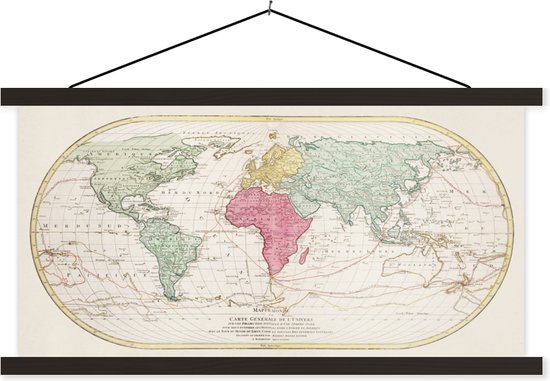 Schoolplaat - Textielposter - Wereldkaart - Vintage - Kleuren - 60x30 cm - Textiel poster | bol