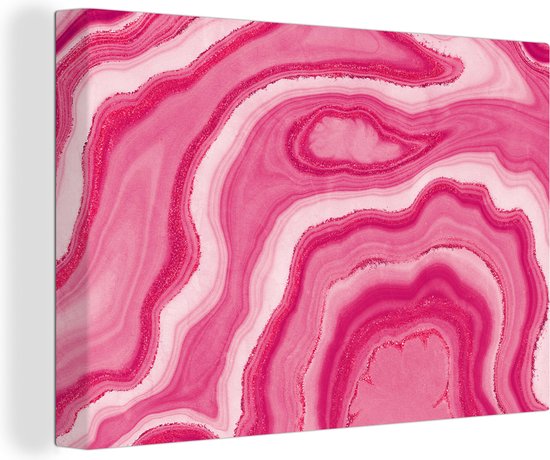 Canvas Schilderij Roze - Geode - Agaat steen - Edelstenen - 60x40 cm ...