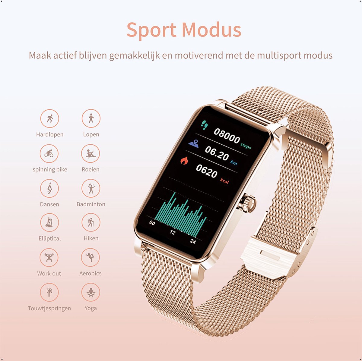 Avalue Luxe Smartwatch Dames - Horloge geschikt voor iOS, Android ...