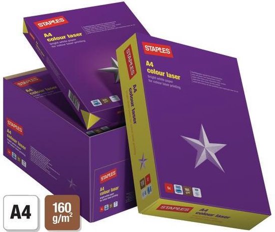 Staples Colour Laser Papier, A4, 160 g/m², Wit (pak 250 vel) | bol.com