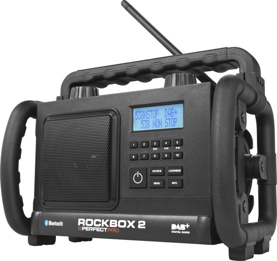 PerfectPro Rockbox 2 - Bouwplaats Radio - Bluetooth & AUX - Zwart | bol