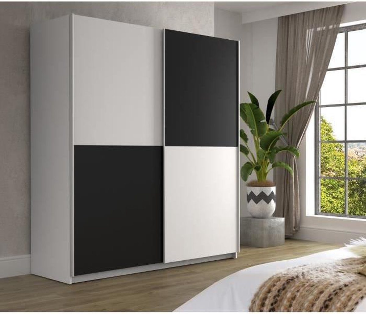 FINLANDEK Armoire de chambre ULOS style contemporain blanc et noir - L ...
