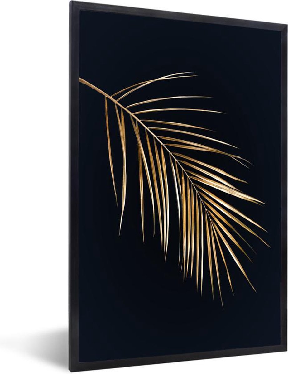 Goud blad met sprieten op een zwarte achtergrond fotolijst zwart zonder ...