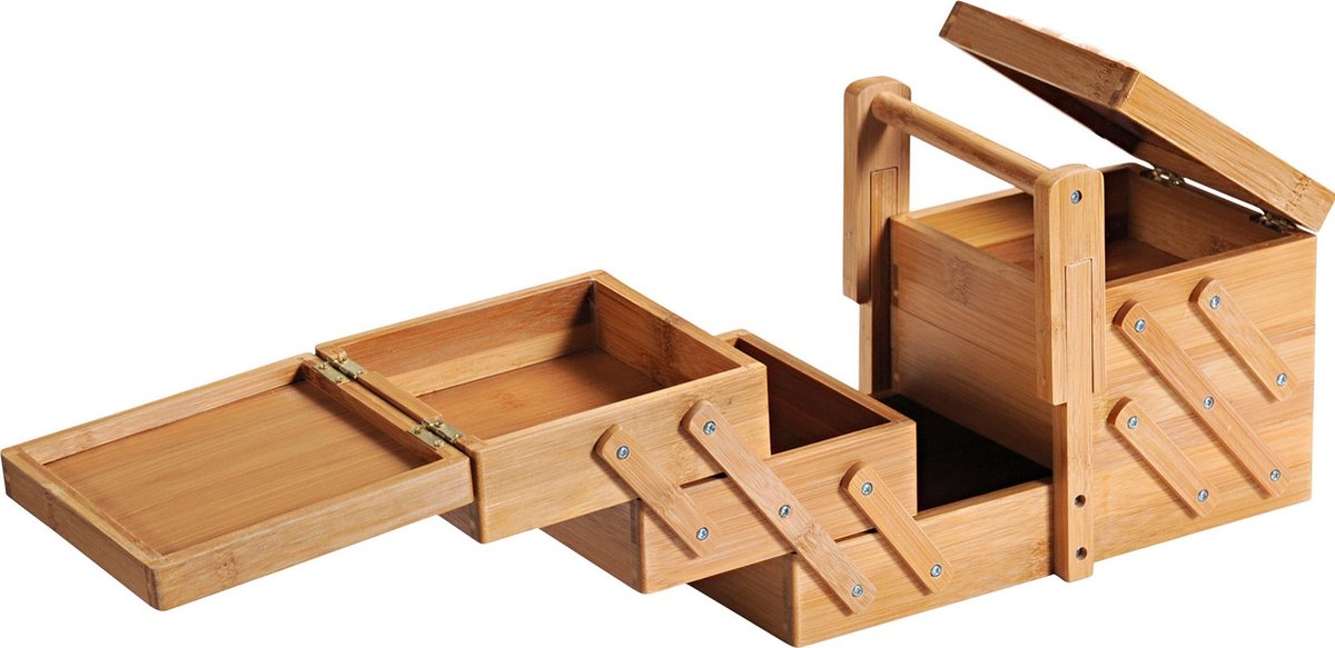 Bamboe houten hobby/knutsel naaidoos 16 x 29 x 19 cm - Naaimand ...