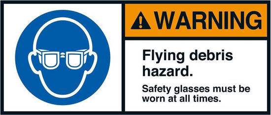 Warning Flying debris hazard sticker, ANSI, 2 per vel 45 x 100 mm | bol