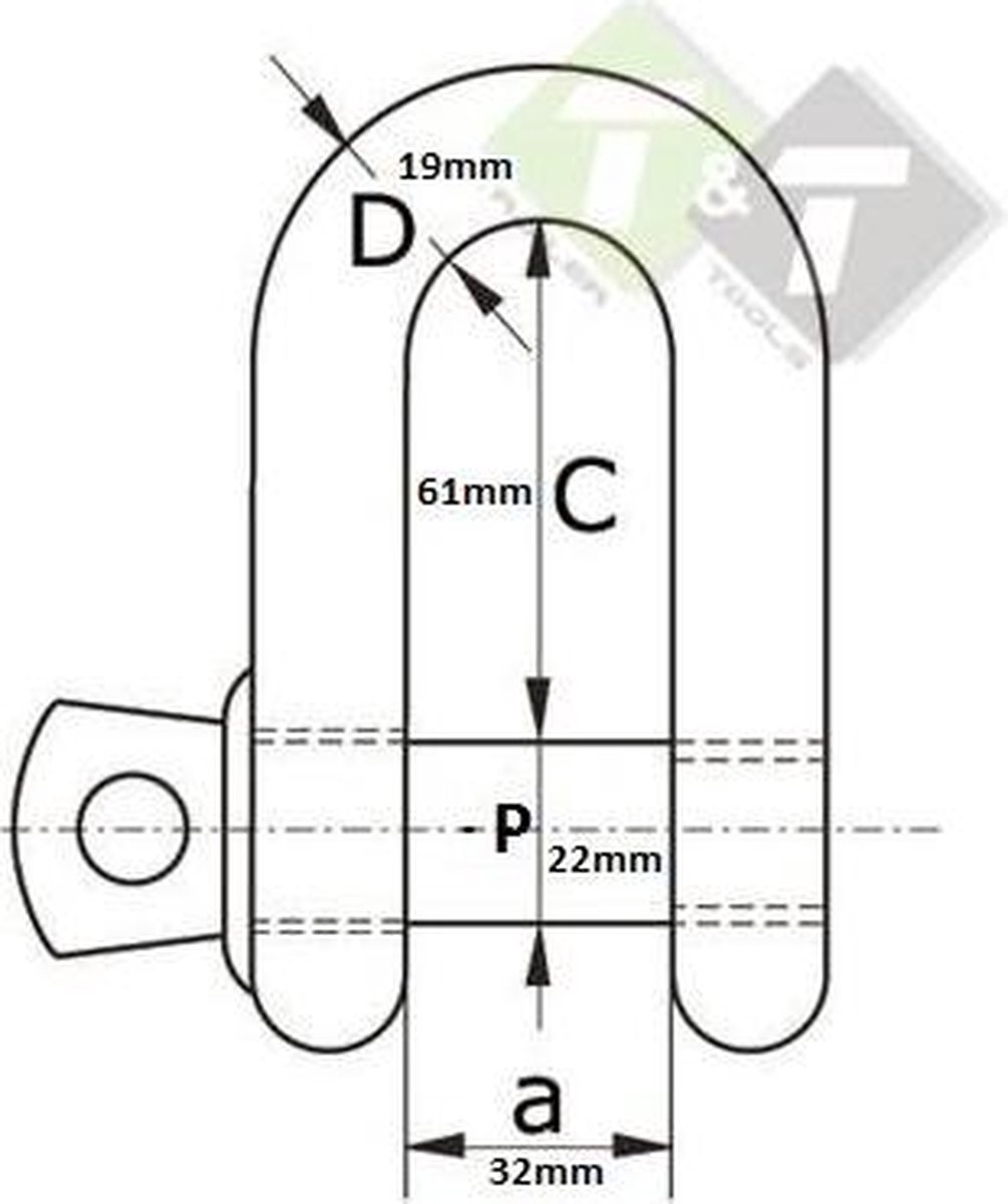 D-sluiting met borstbout, 4.75 Ton, Zwaar, D-sluiter, 22 mm | bol.com