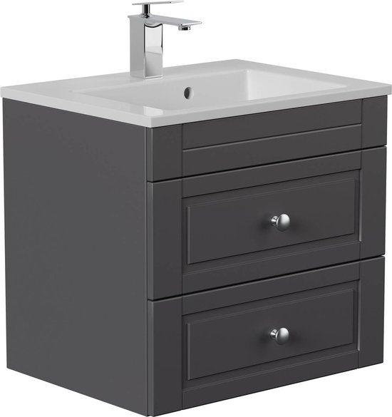 Wastafel antraciet zijdeglans 60 cm breed landhuisdesign incl. waskom ...