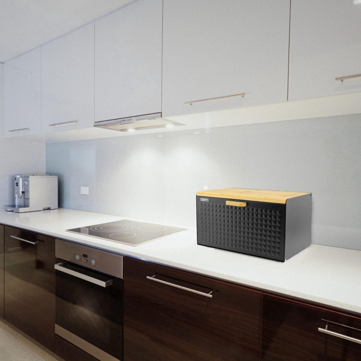 Luxe Broodtrommel Zwart met Bamboe - Brood Bewaardoos - 36x21x21CM ...