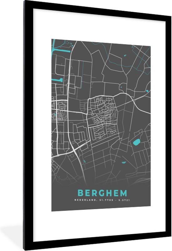 Fotolijst incl. Poster - Berghem - Blauw - Kaart - Plattegrond ...