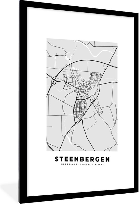 Fotolijst incl. Poster - Nederland - Kaart - Stadskaart - Steenbergen ...