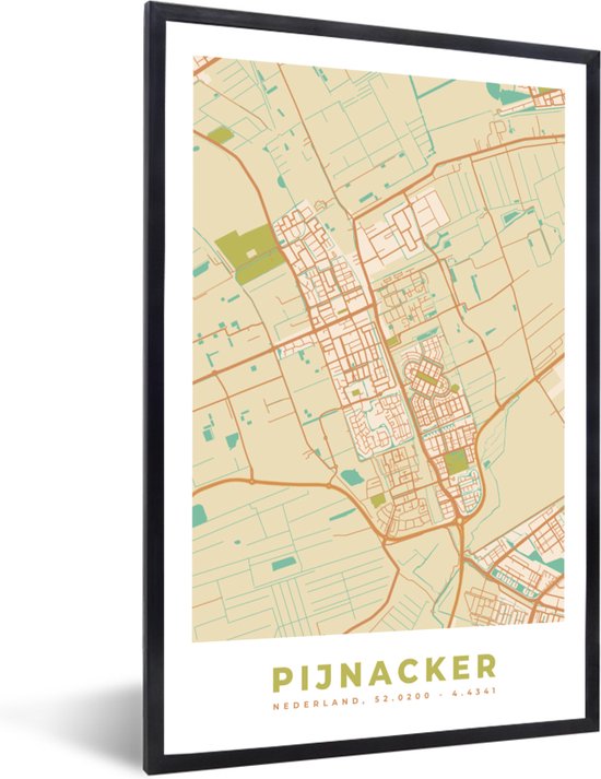 Fotolijst incl. Poster - Pijnacker - Stadskaart - Plattegrond - Kaart ...