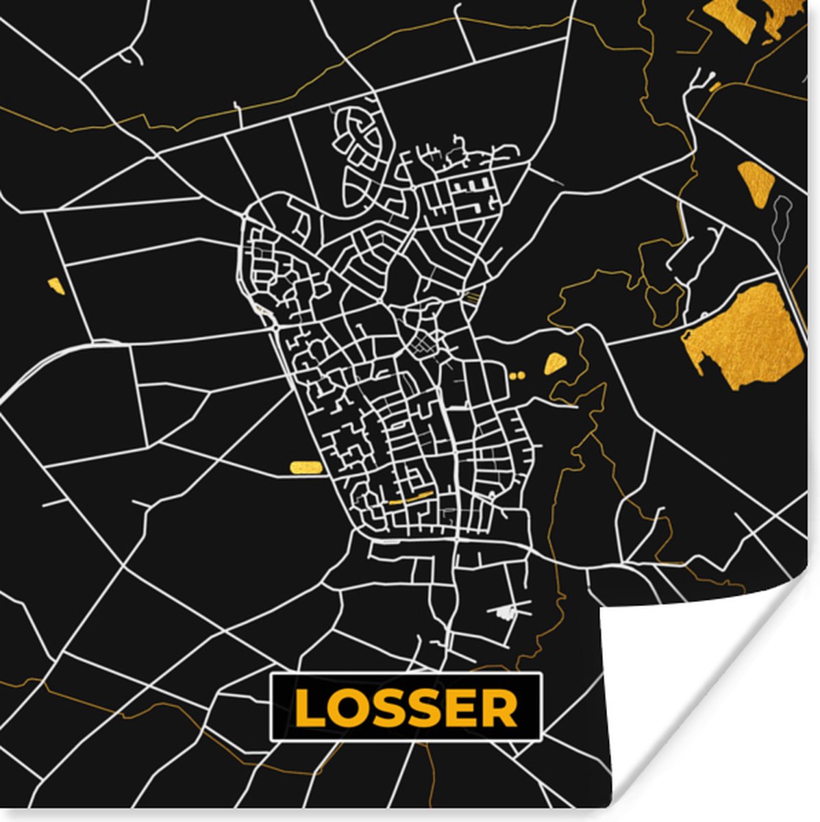 Poster Losser - Black and Gold - Stadskaart - Plattegrond - Kaart ...