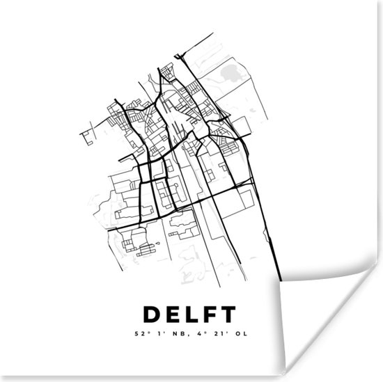 Poster Kaart – Plattegrond – Stadskaart – Delft – Nederland – Zwart Wit ...