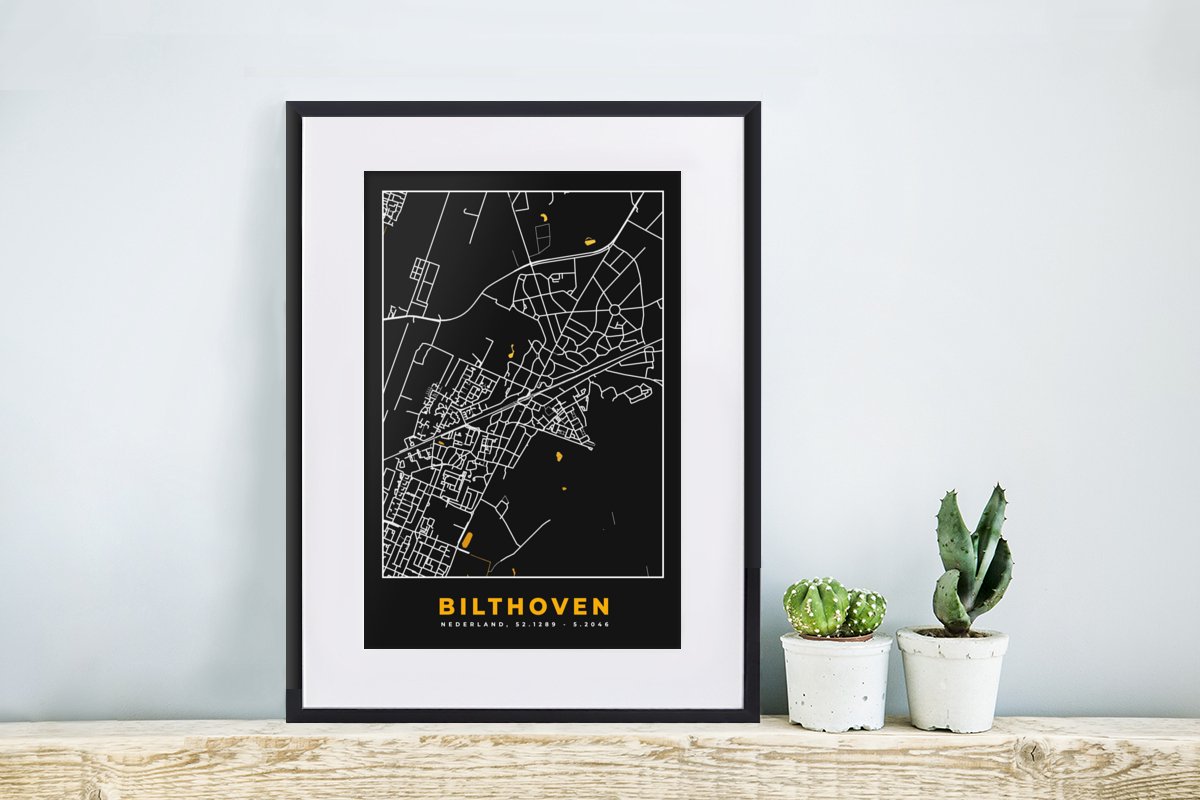 Fotolijst incl. Poster - Bilthoven - Stadskaart - Plattegrond - Kaart ...