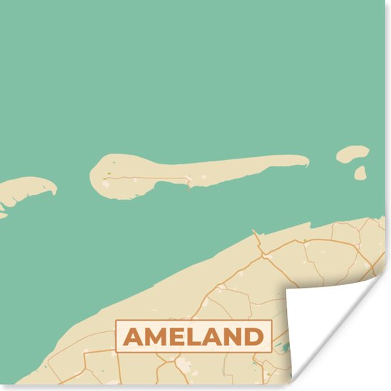 Poster Eiland - Ameland - Kaart - Stadskaart - Plattegrond - 100x100 cm ...