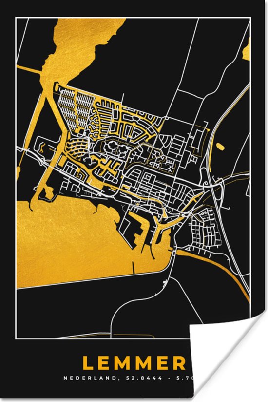 Poster Lemmer - Goud - Kaart - Stadskaart - Plattegrond - 20x30 cm | bol