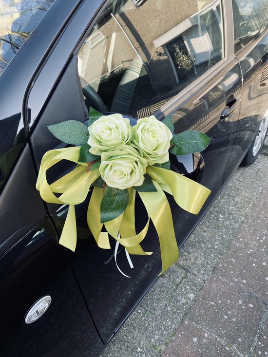 MIA GROEN Trouwauto Versiering Groene Rozen met Linten - Bloemen op de ...