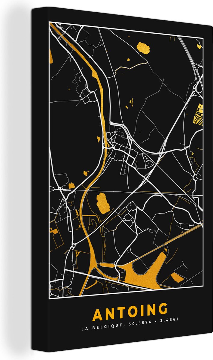 Toile Peinture Antoing - Or - Carte - Plan - Plan de Ville - 60x90 cm ...