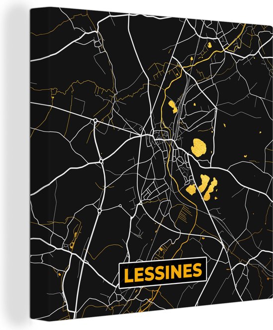 Toile Peinture Carte - Lessines - Or - Plan de Ville - Plan d'étage ...
