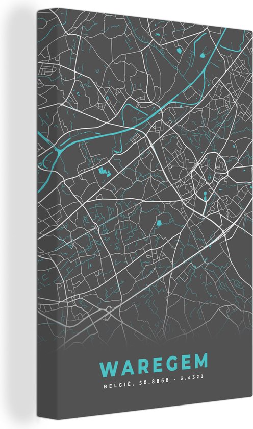 Canvas Schilderij België – Waregem – Stadskaart – Kaart – Blauw ...
