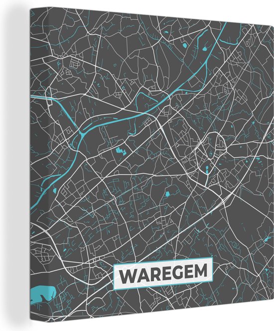 Canvas Schilderij Stadskaart – Grijs - Kaart – Waregem – België ...