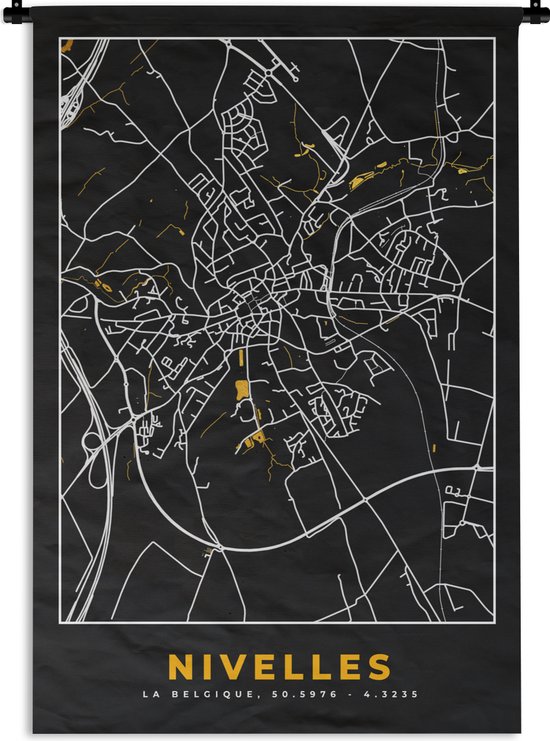Wandkleed - Wanddoek - Goud - Stadskaart - Plattegrond - Nivelles ...