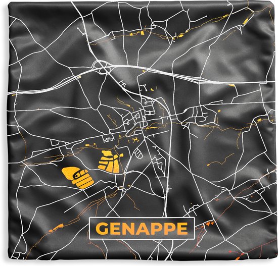 Kussenhoes 40x40 cm - Genappe - Kaart - Plattegrond - Goud - Stadskaart ...