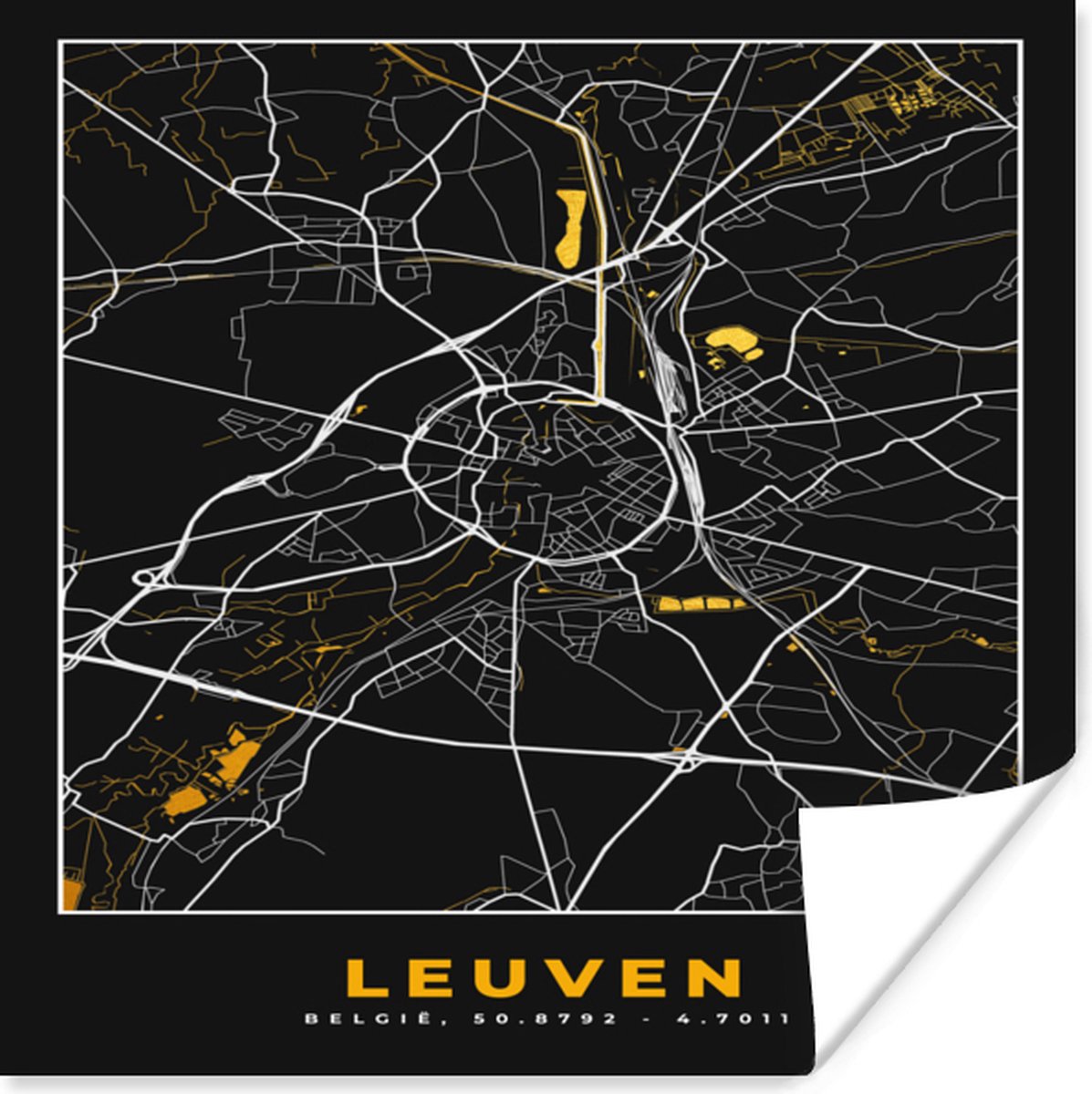 Poster Stadskaart - Leuven - Kaart - Goud - Plattegrond - 30x30 cm | bol