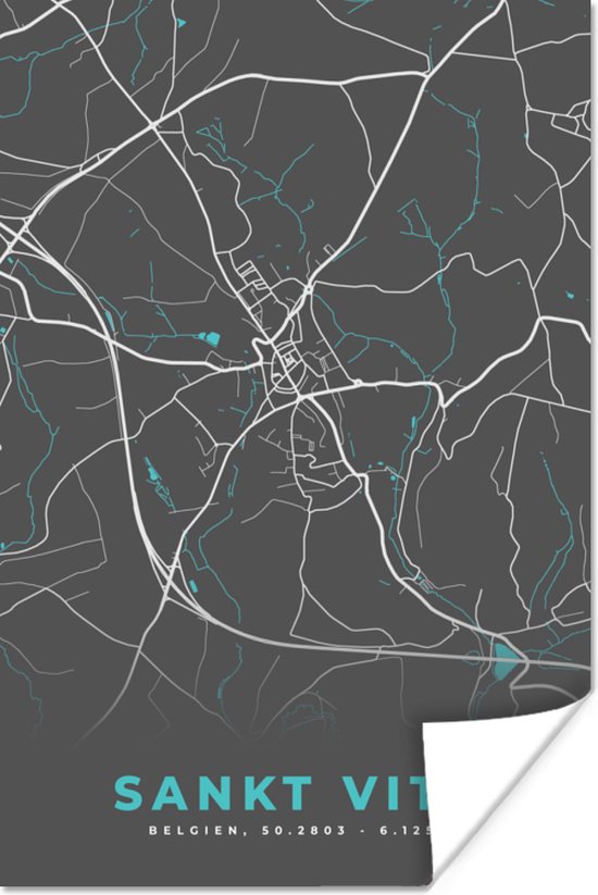 Poster Plattegrond – Sankt Vith – Blauw – Stadskaart - Kaart - België ...