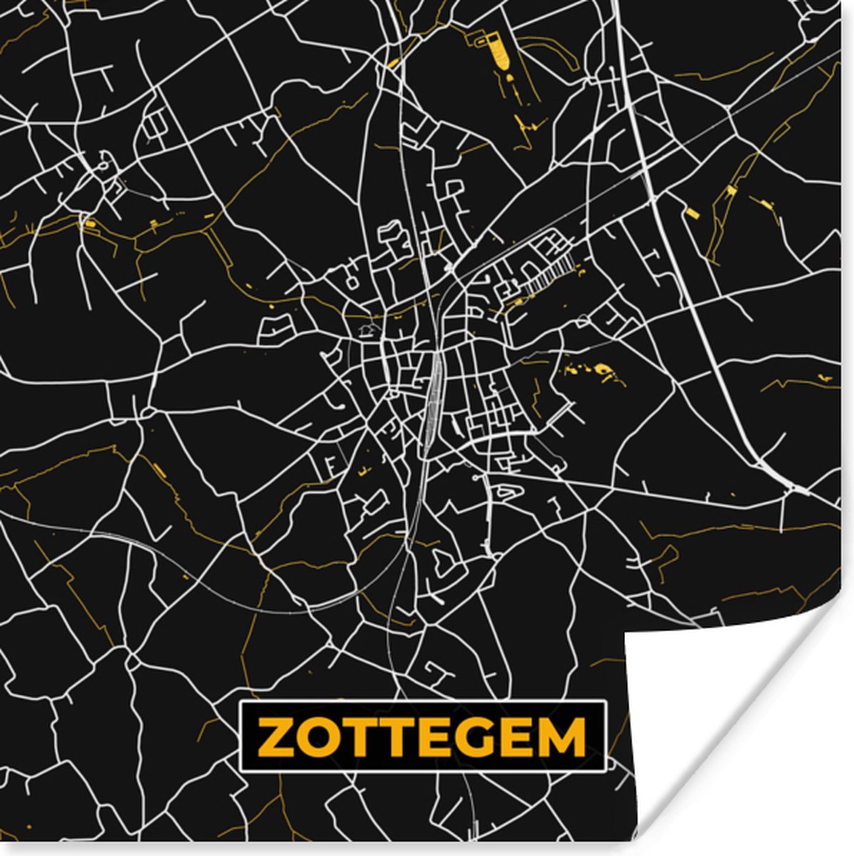 Poster Plattegrond - Stadskaart - Goud - Zottegem - Kaart - 50x50 cm ...