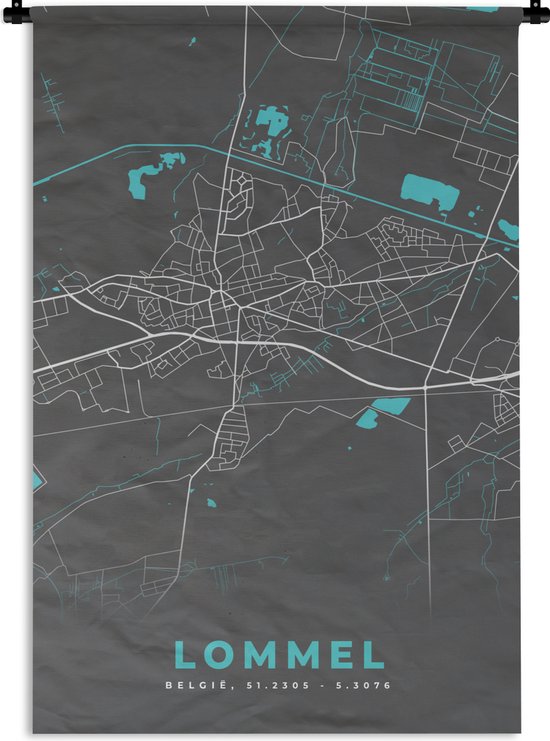 Wandkleed - Wanddoek - België – Lommel – Stadskaart – Kaart – Blauw ...
