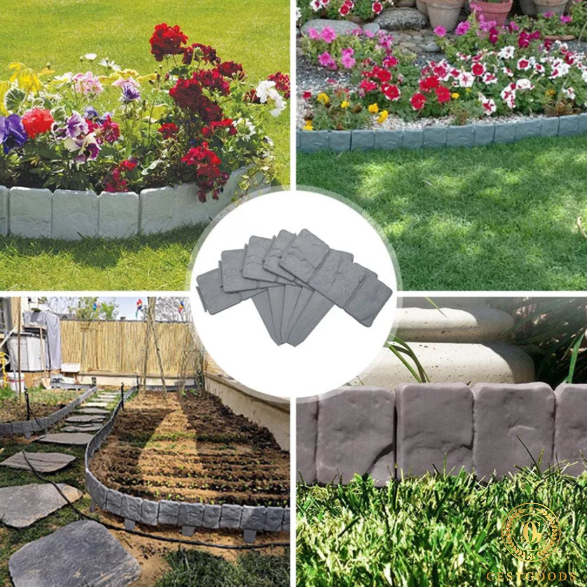 10 Stuks kunststof stenen borderrand - 240cm - Moestuin - Grijs | bol.com