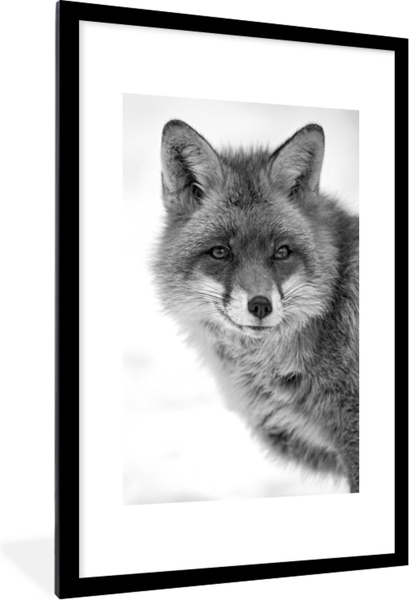 Fotolijst incl. Poster Zwart Wit- een vos - zwart wit - 60x90 cm - Posterlijst | bol.com