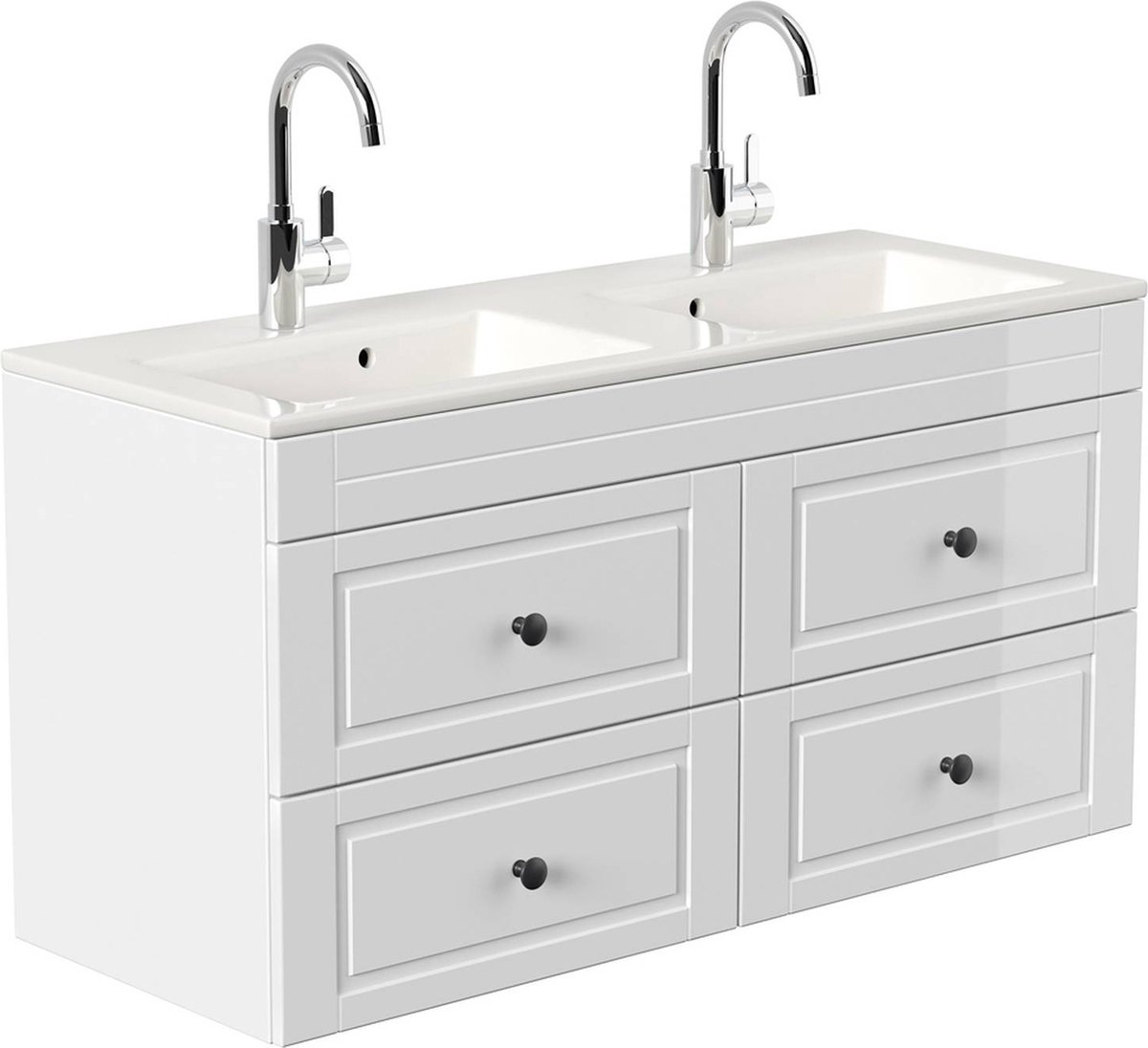 Dubbele wastafel wit hoogglans 120 cm breed landhuisdesign incl. waskom ...