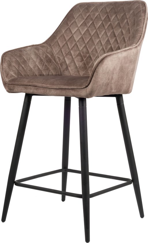 Dora Barkruk - Velvet/Velours - Taupe - Zwarte stalen poten - Barstoel ...