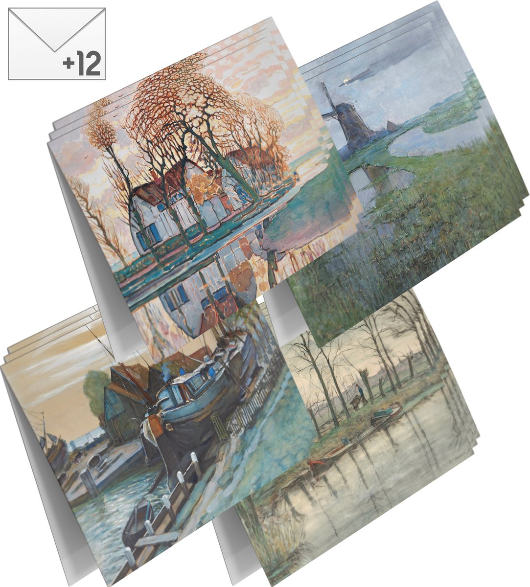 Wenskaarten set Piet Mondriaan - 12 dubbele kaarten met enveloppen - blanco... | bol.com