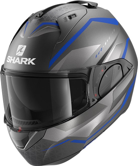 SHARK EVO ES YARI Motorhelm Systeemhelm Mat Antraciet blauw Zilver - Maat M | bol.com