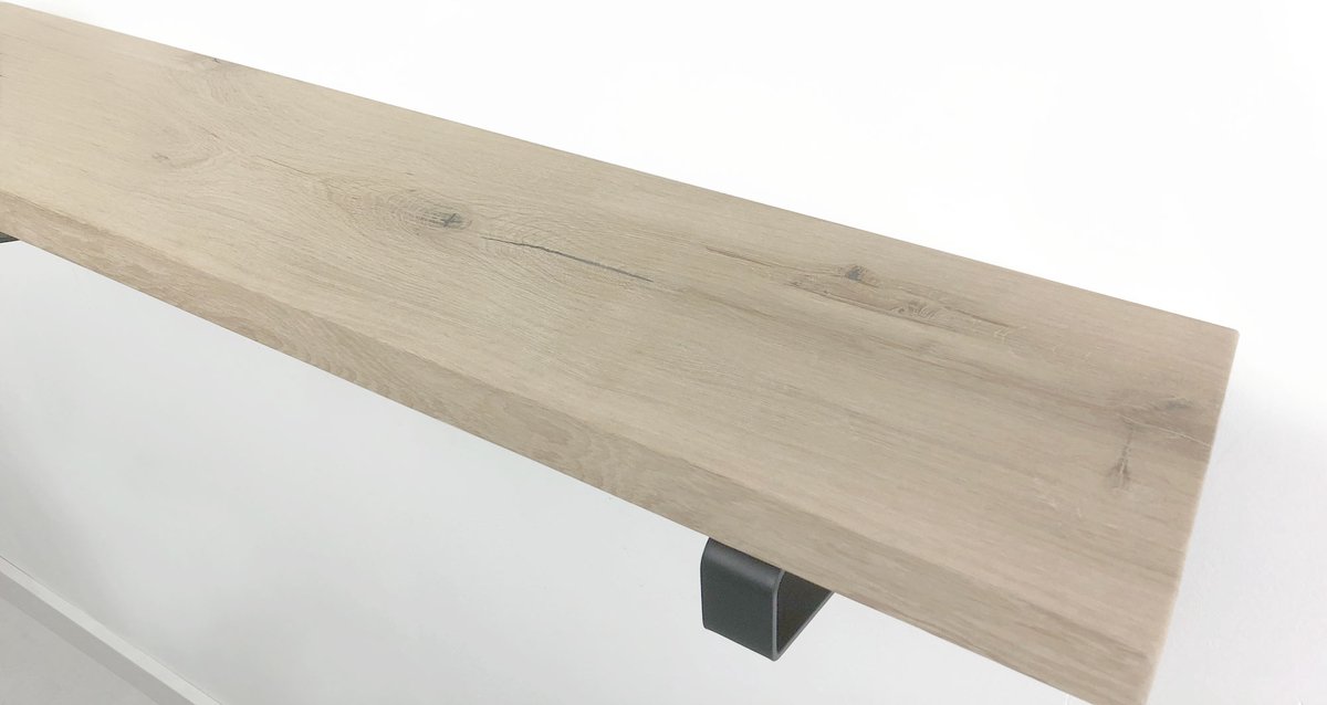 Eiken wandplank 50 x 30 cm inclusief zwarte plankdragers - Wandplank ...