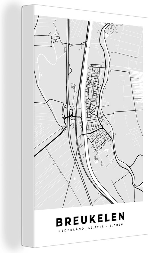 Canvas Schilderij Breukelen - Plattegrond - Zwart Wit - Kaart ...