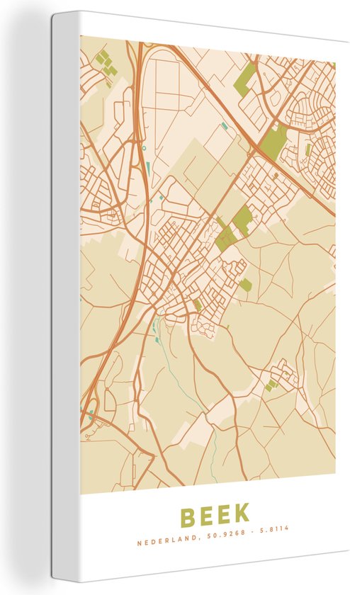 Canvas Schilderij Beek - Kaart - Plattegrond - Stadskaart - Vintage ...