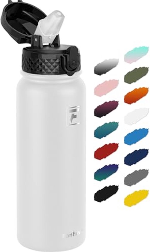 Geïsoleerde waterfles met rietje - 20 oz roestvrij staal, dubbelwandig ...