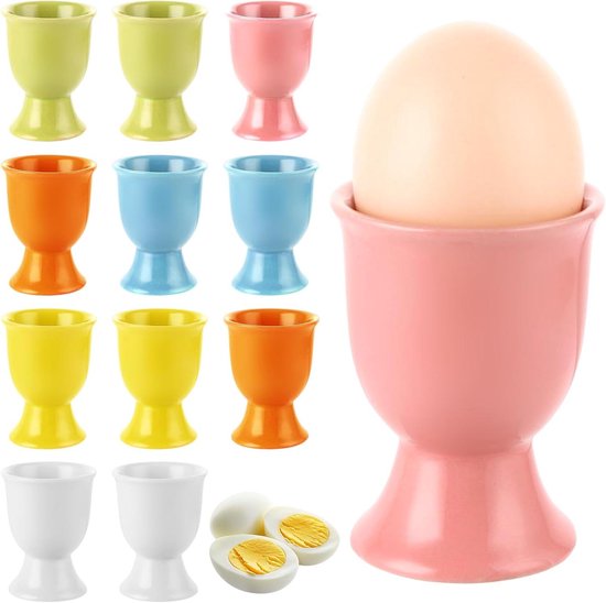 Set van 12 eierdopjes porselein - grappig design - stapelbare ...